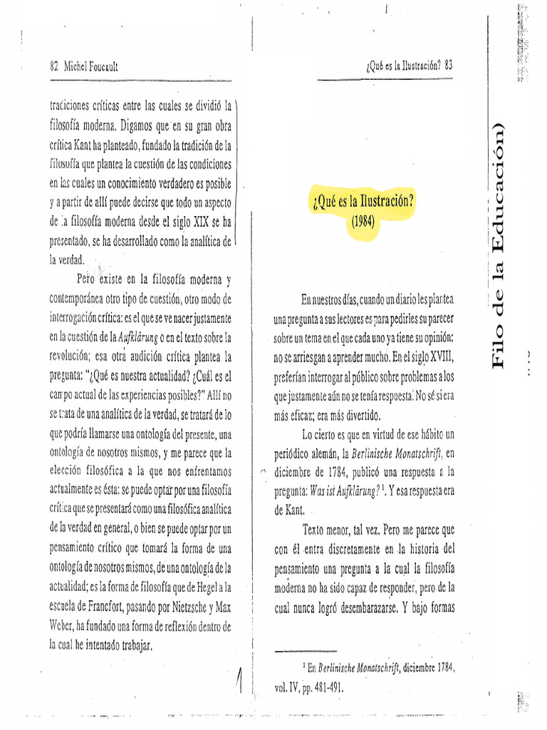 4) FOUCAULT = Que es la ilustracion¿ | PDF
