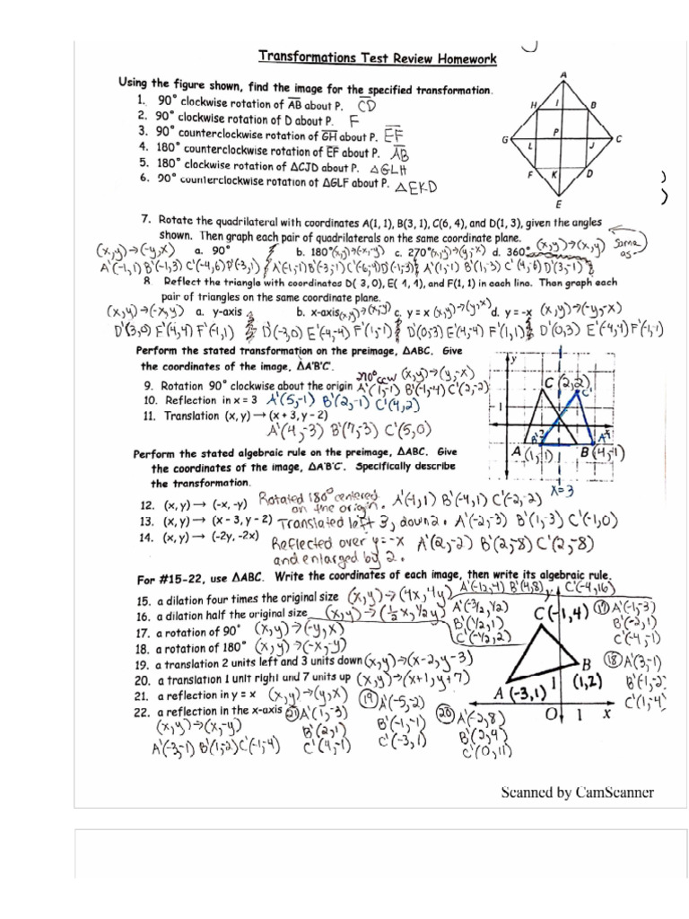 KEY WWork - Review Unit 3 Geom Transformations F21 | PDF
