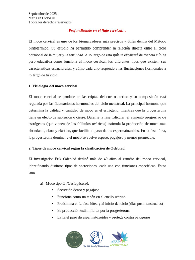 Profundizando en El Moco Cervical | PDF | Ciclo menstrual | Fertilidad