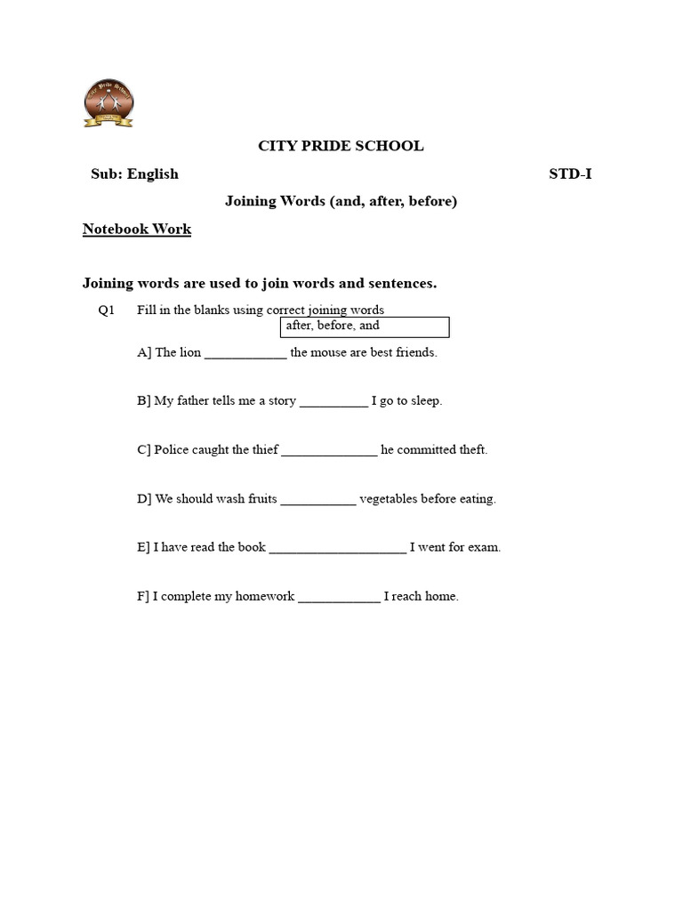 Joining Words (Before, After) - Notes | PDF
