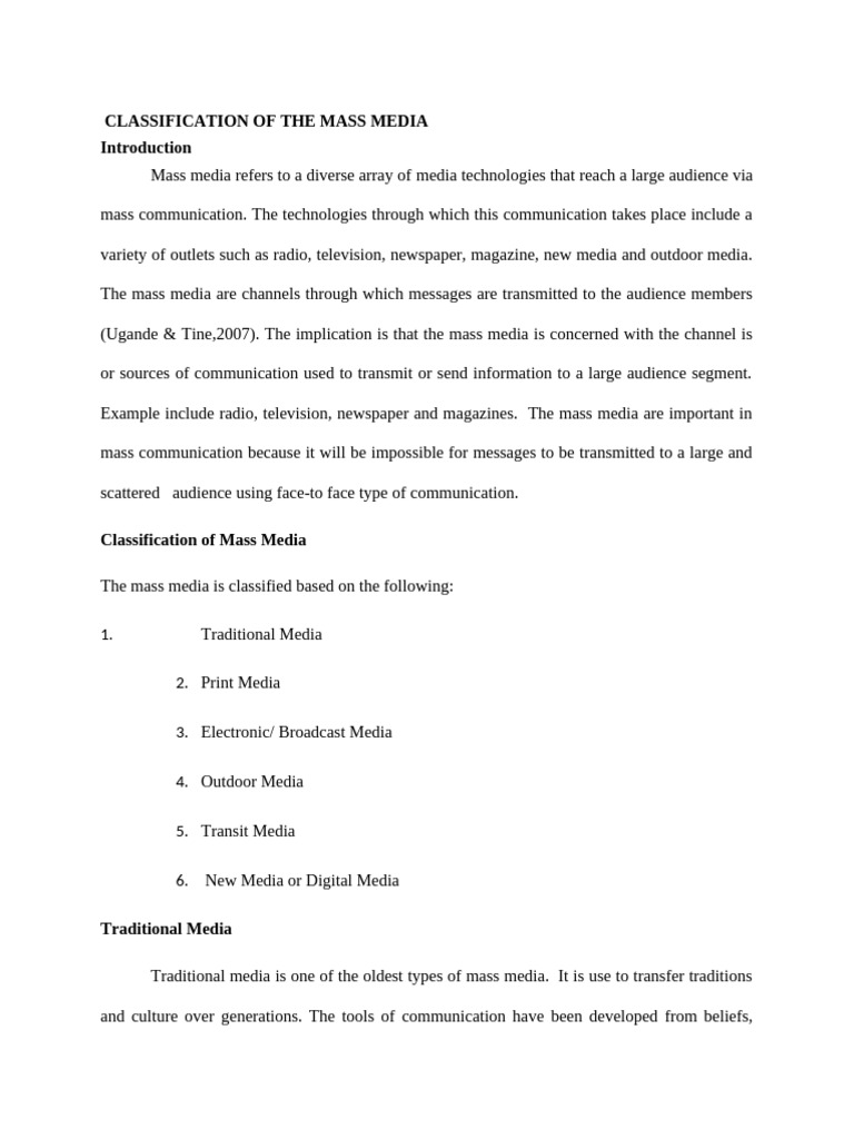 Classification of The Mass Media | PDF | Newspapers | Broadcasting