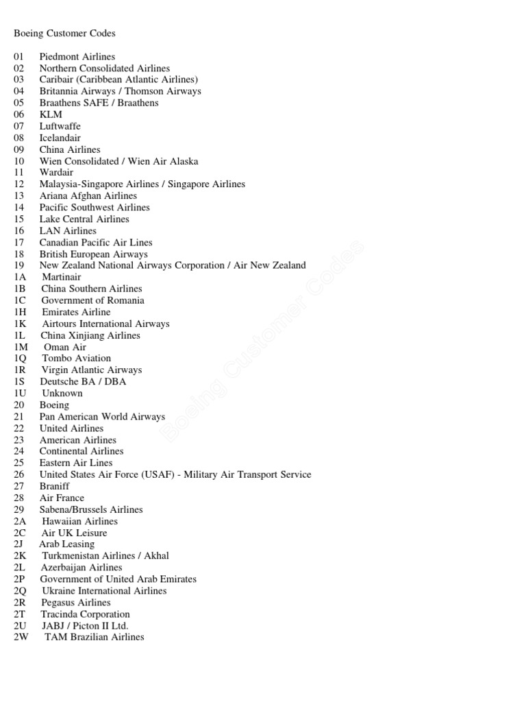 Boeing Customer Codes | PDF