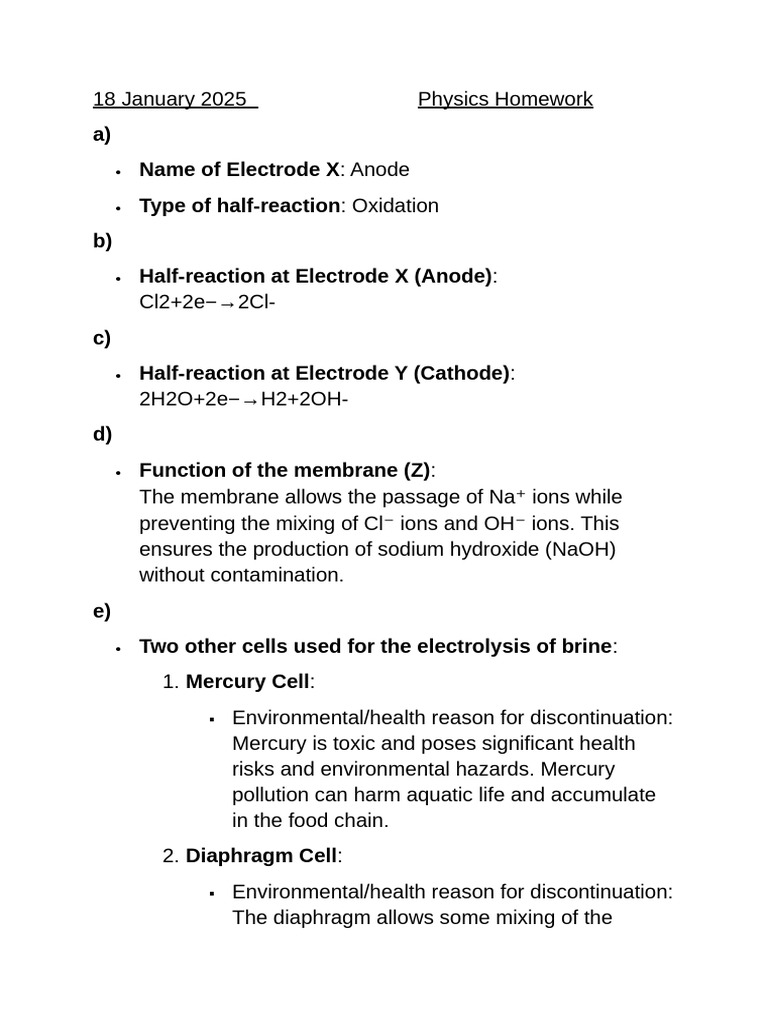 18 January 2025 Physics Homework | PDF | Chemical Substances | Chemistry