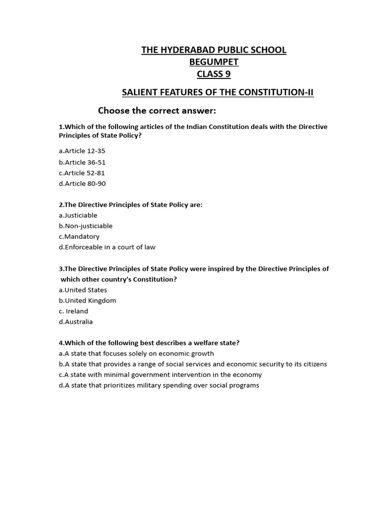 2024-25-Salient Features of the Constitution and Elections -WS | PDF ...