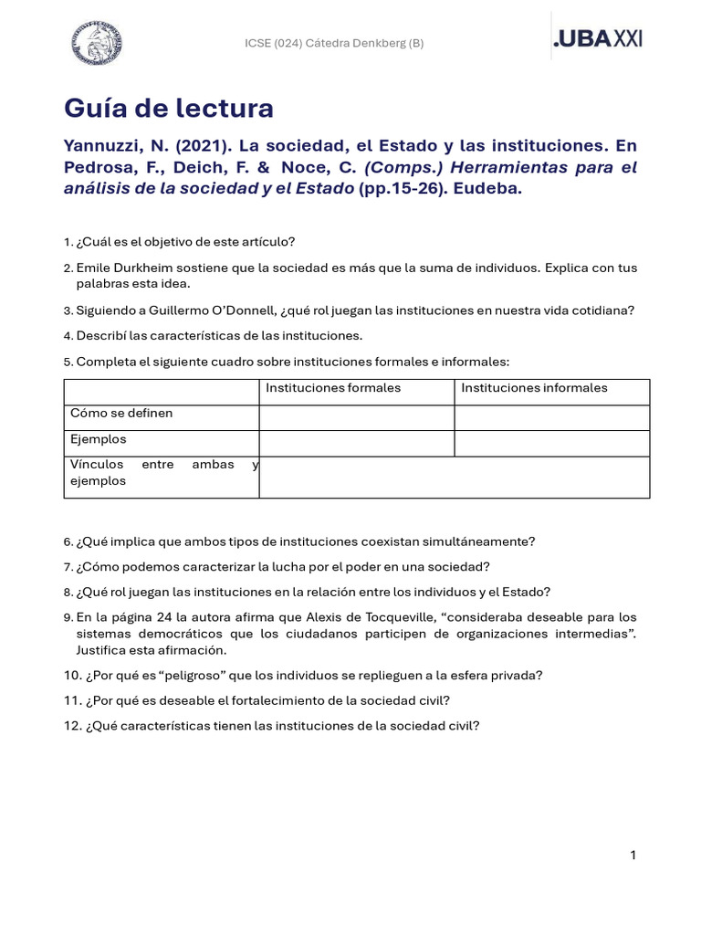 Icse 1 Guia Lectura (Yanuzzi) | PDF
