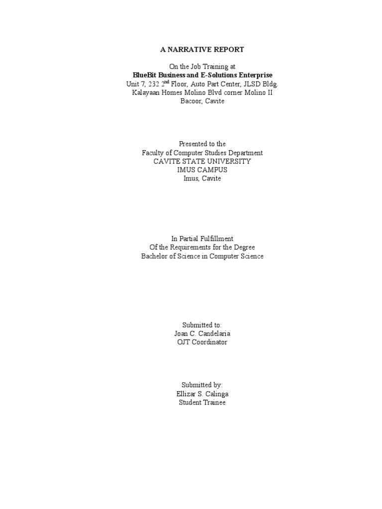 Narrative Report | PDF | Internship | Job Hunting