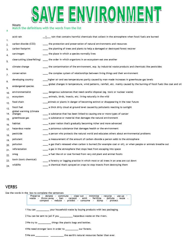 Environment Vocabulary Bank | PDF | Waste | Natural Environment