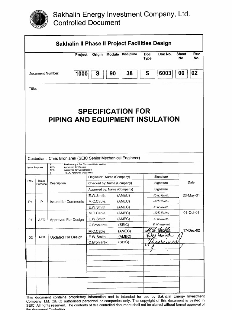Piping and Equipment Insulation | Thermal Insulation | Specification ...