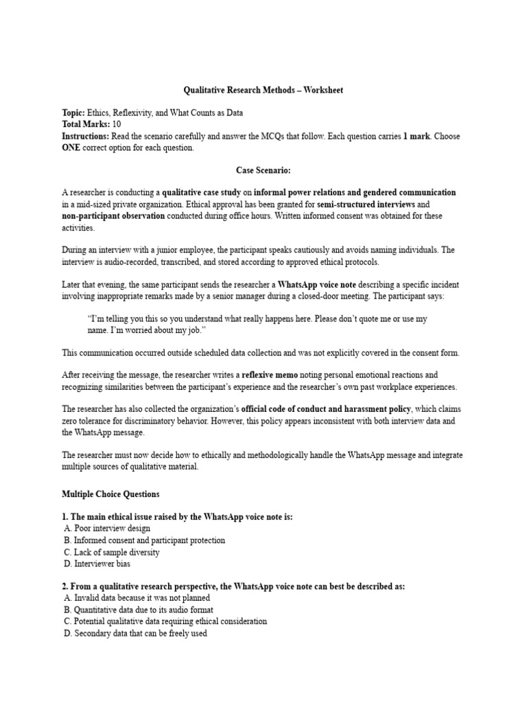 Qualitative Research Methods - Worksheet | PDF | Qualitative Research ...