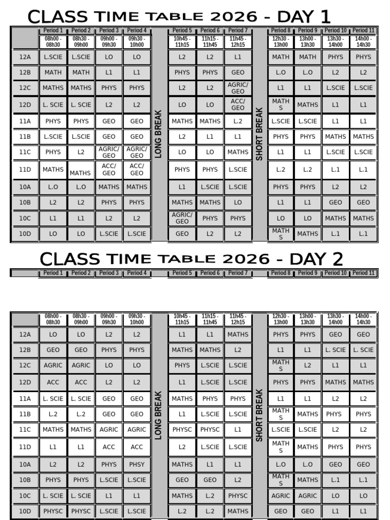 2026 Time Table | PDF