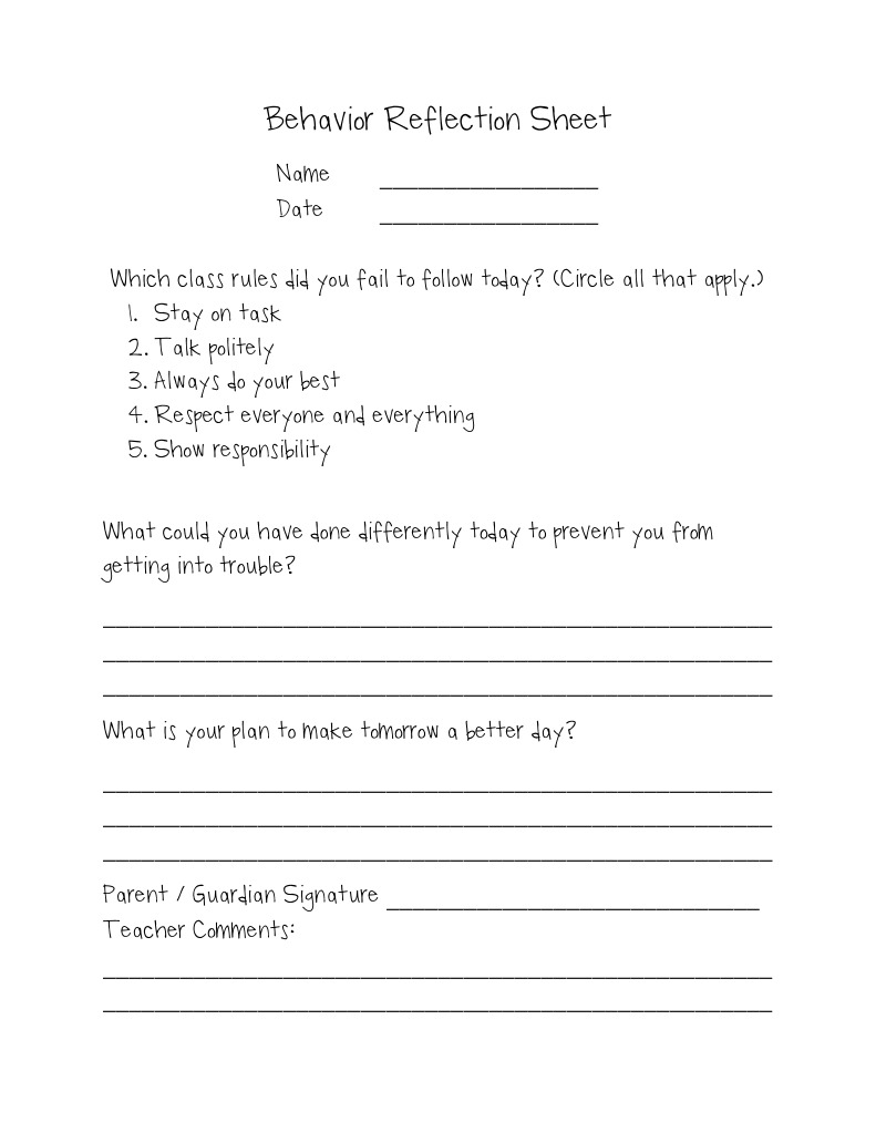Behavior Reflection Sheet | PDF | Self-Improvement