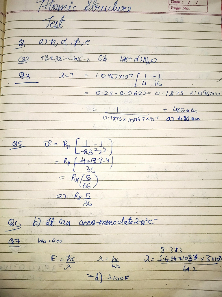 Tanishi Atomic Struture Test | PDF