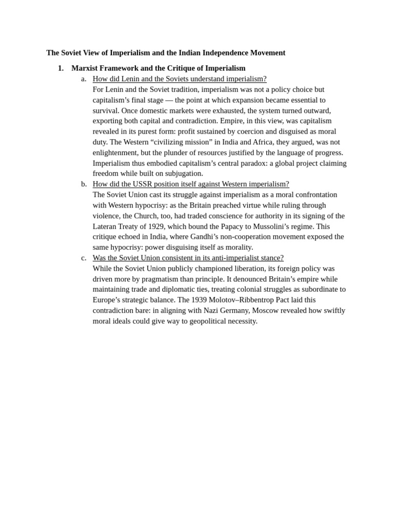 The Soviet View of Imperialism and Indian Independence | PDF