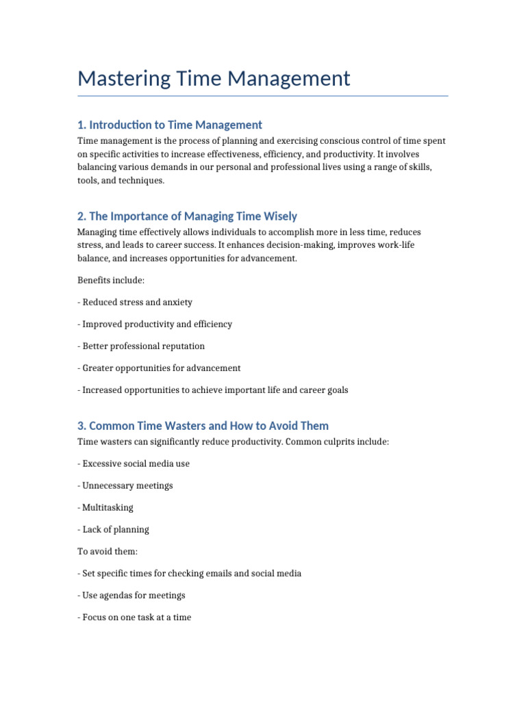 Mastering Time Management | PDF | Time Management | Professional Skills