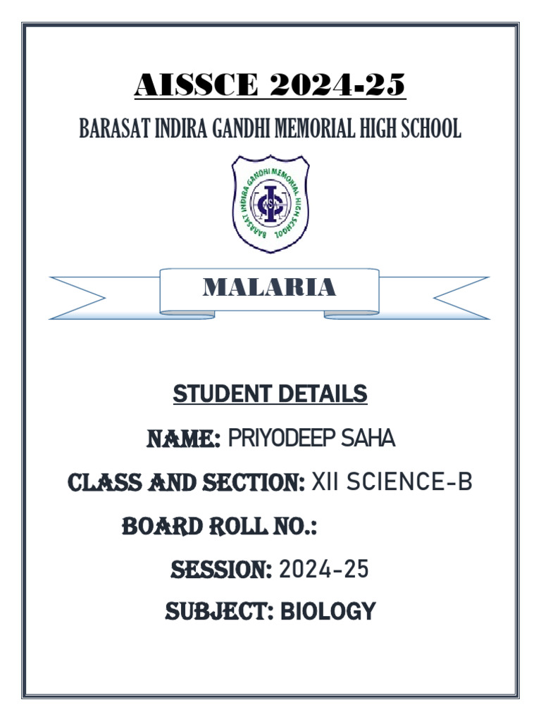 Priyodeep Saha Bio Investigatory Project Malaria | PDF | Malaria ...