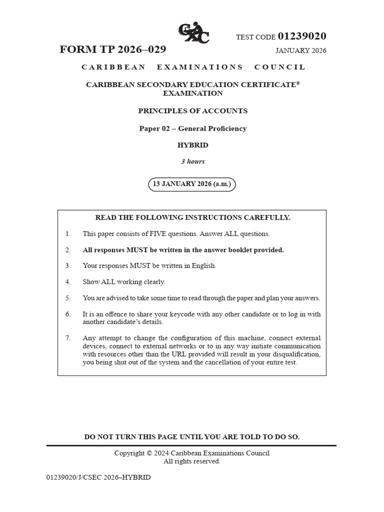 TST-CSECPoag-01239020-January2026-Hybrid Test | PDF | Expense | Economies