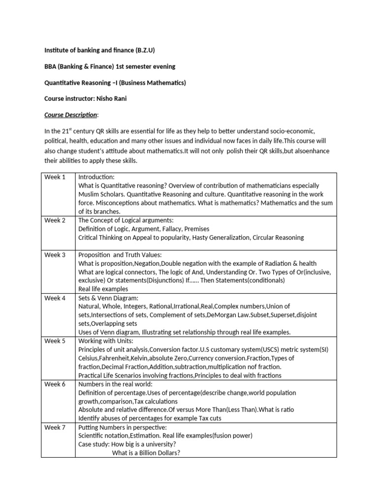 Outline Quantitative Reasoning-I (Business Mathematics) | PDF ...