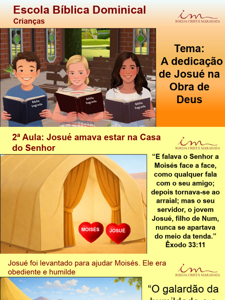 2a Aula_Slides_CRI_A dedicacao de Josue na Obra de Deus_Josue amava estar na Casa do Senhor ...