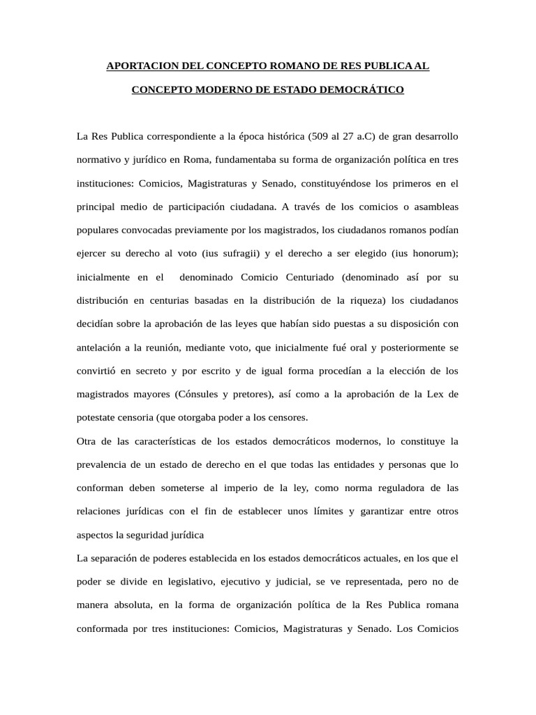 Aportacion Del Concepto Romano de Res Publica Al Concepto Moderno de ...