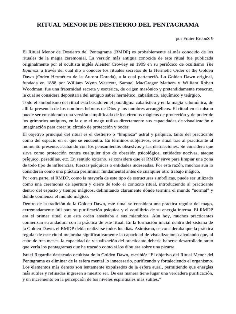 Frater ErebuS 9 - Ritual Menor de Destierro Del Pentagrama | PDF | El ...