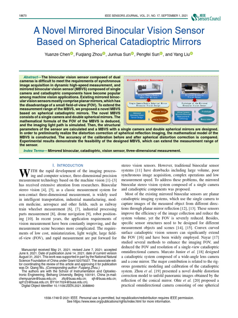 A Novel Mirrored Binocular Vision Sensor Based On Spherical ...