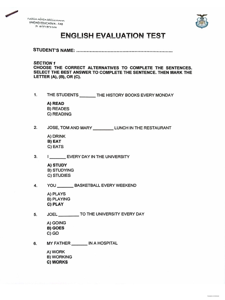 Master Evaluation Inglish Test | PDF