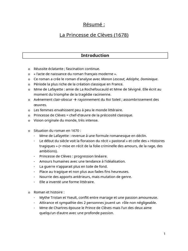 Résumé Princesse de Clèves | PDF | Romans