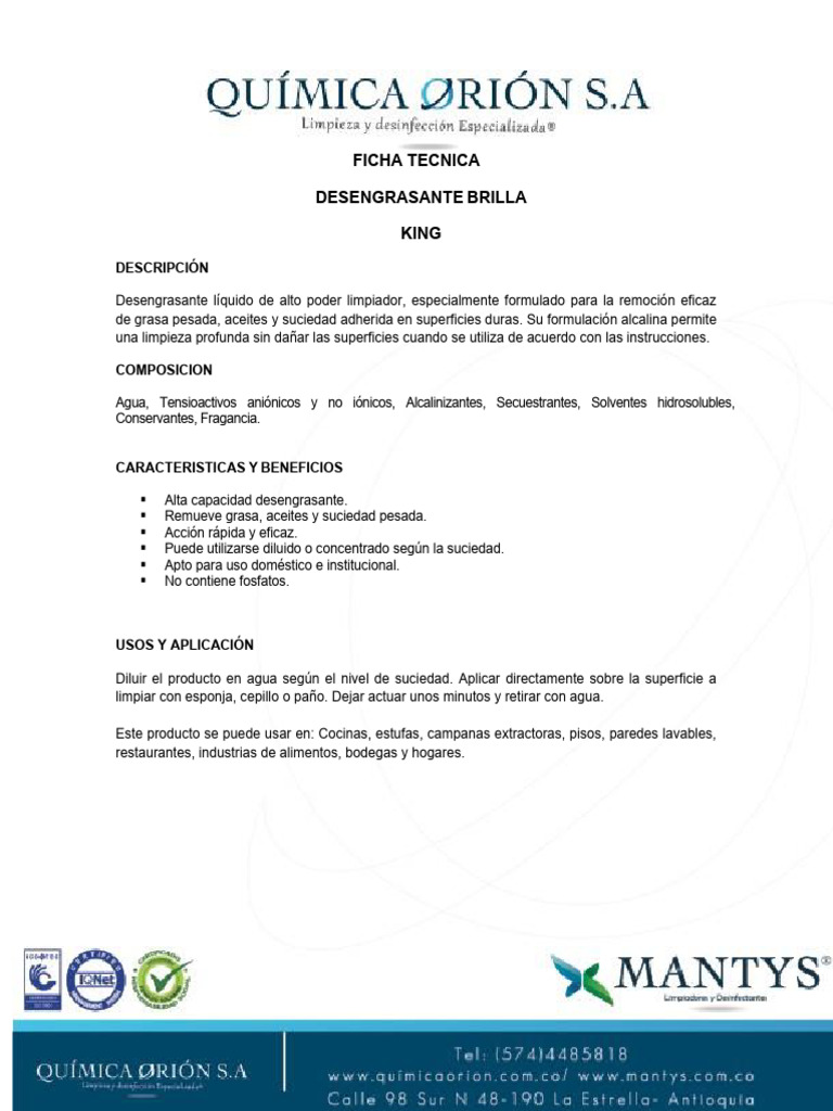Ficha Tecnica Desengrasante Brilla King | PDF