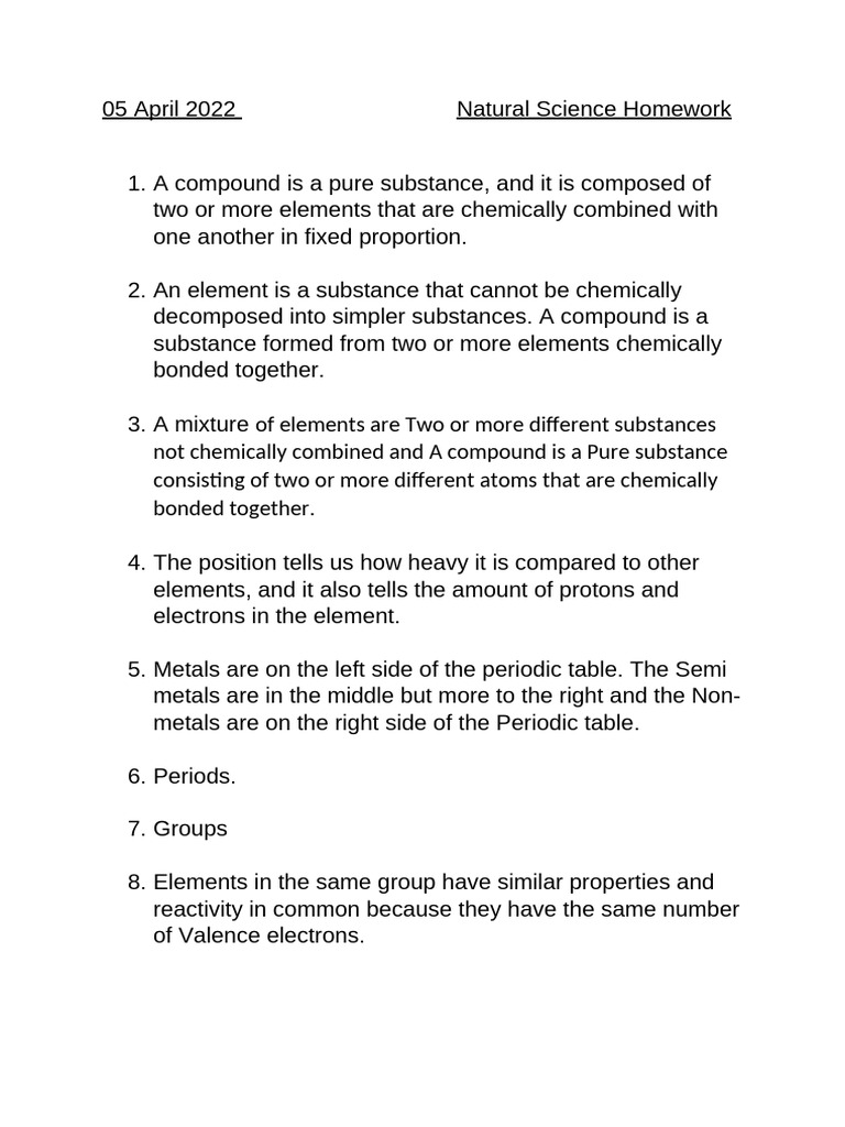 05 April 2022 Natural Science Homework | PDF
