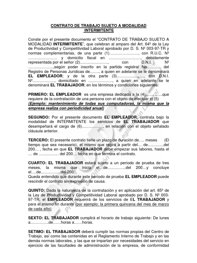 Contrato de Trabajo Intermitente | PDF | Finanzas y dinero