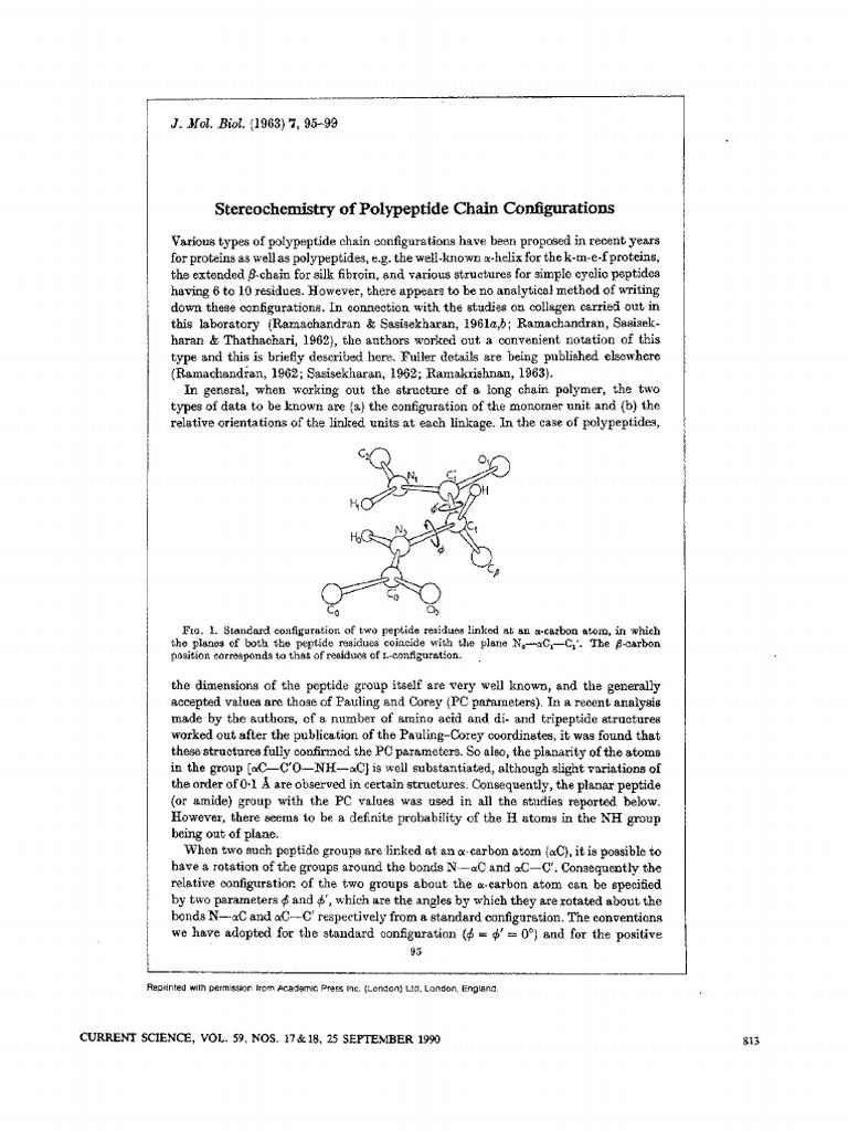 1963 Stereochemistry of Polypeptide Chain Conﬁgurations | PDF