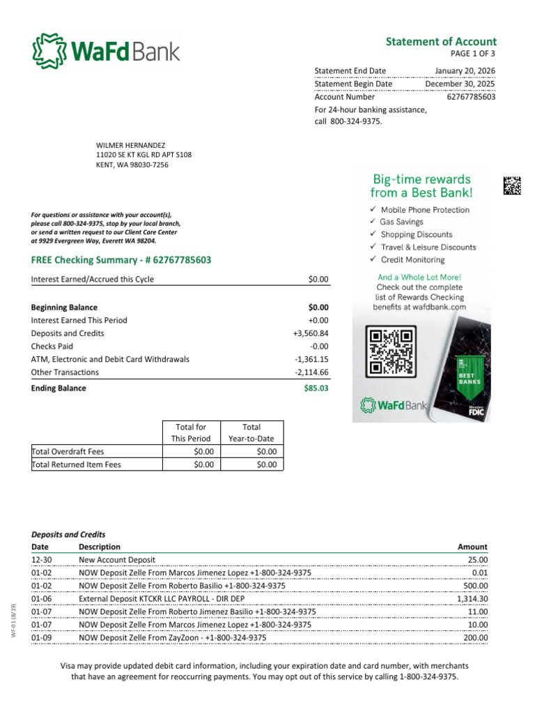 DEP - Statement - 62767785603 - FREE CHECKING - 1 - 20 - 2026 | PDF ...