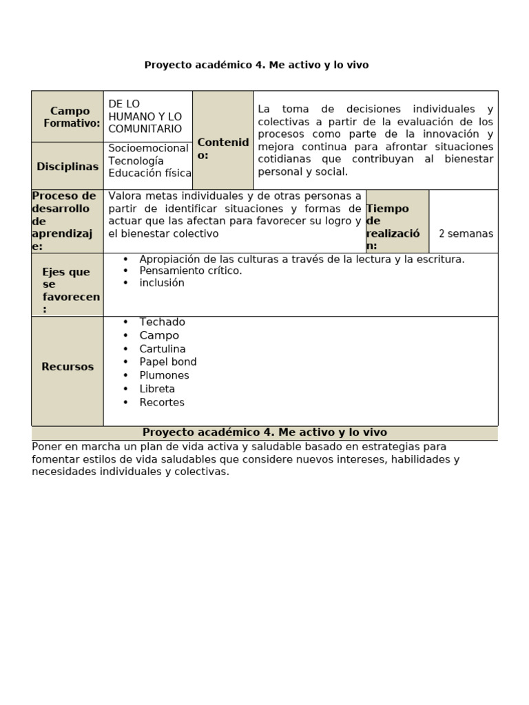 DE LO HUMANO Y LO COMUNITARIO PROYECo A. 2 | PDF