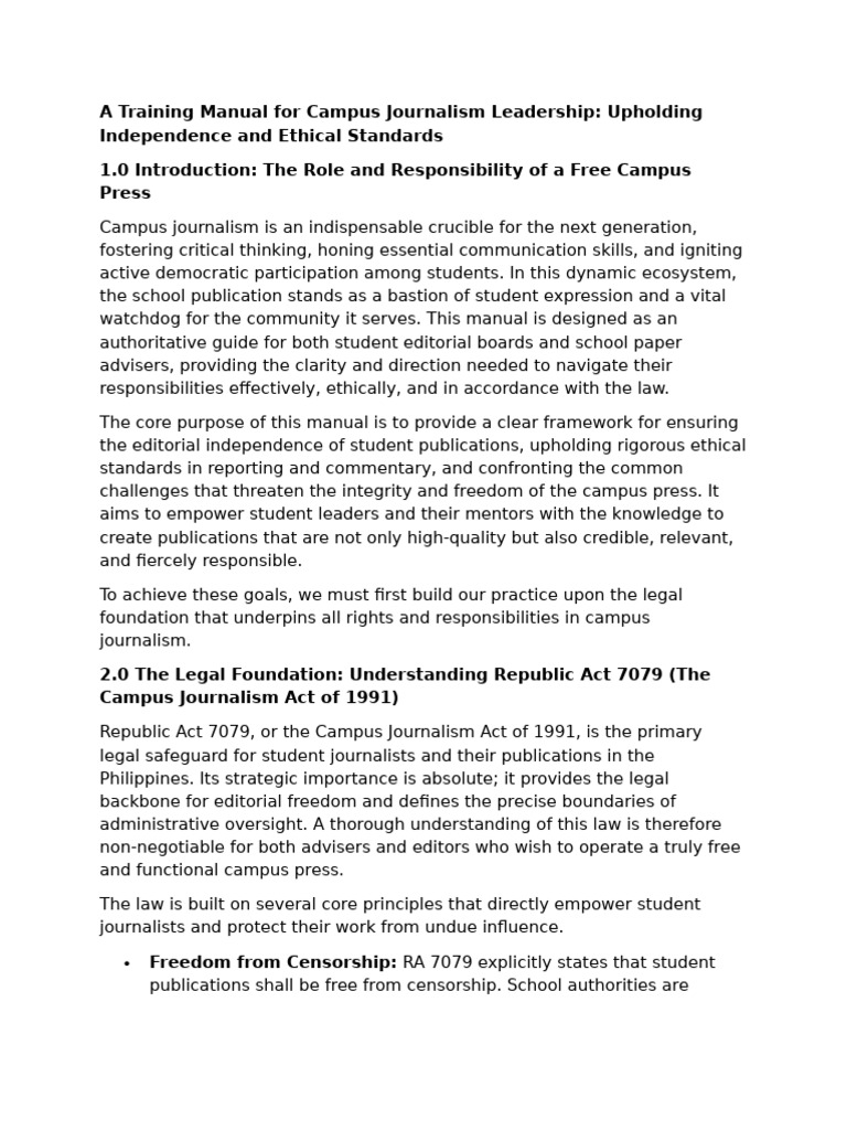 A Training Manual for Campus Journalism Leadership | PDF | Journalism ...