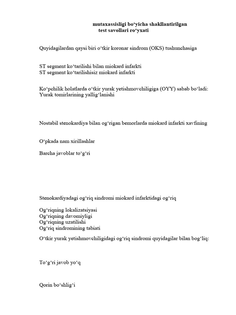 16 Kardiologia Test Baza Uzb 500 | PDF