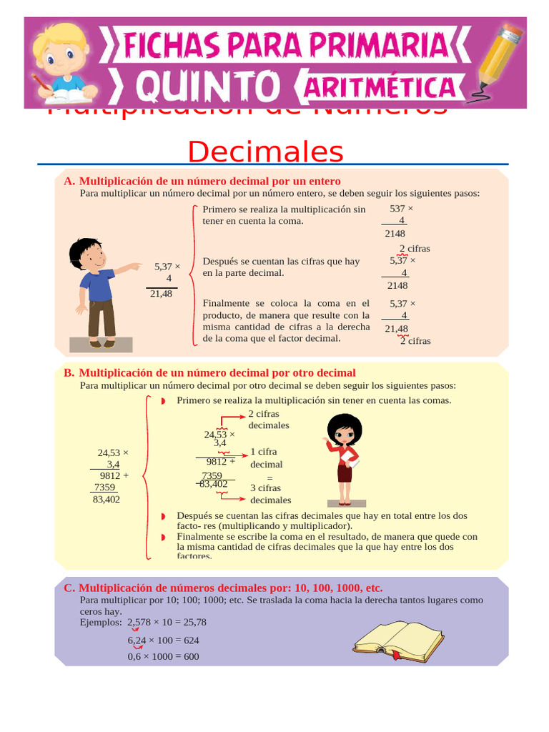 Multiplicación de Decimales para Sexto de Primaria | PDF ...