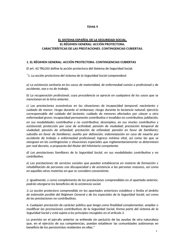 Tema 9. Sistema de la Seguridad Social_Acción protectora | PDF | Pensión
