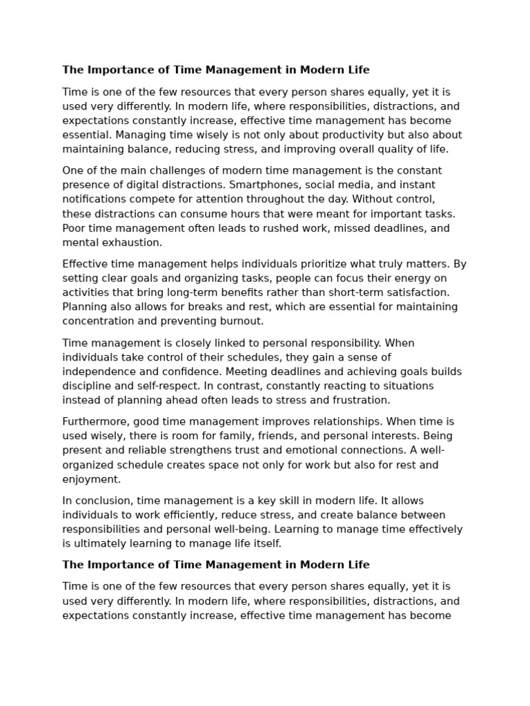 The Importance of Time Management in Modern Life | PDF | Professional ...