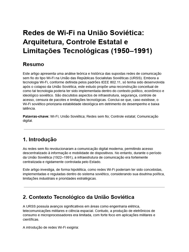 Redes de Wi-Fi Na União Soviética - Arquitetura, Controle Estatal e ...