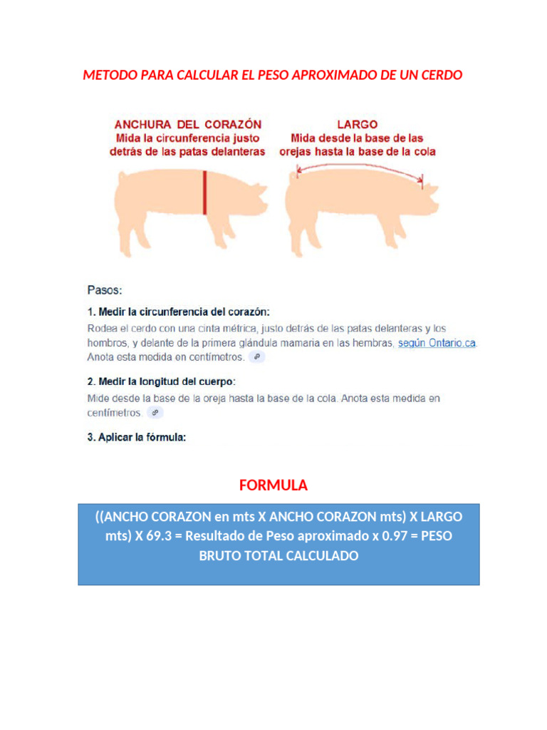 Formula Para Calcular El Peso Aproximado de Un Cerdo | PDF