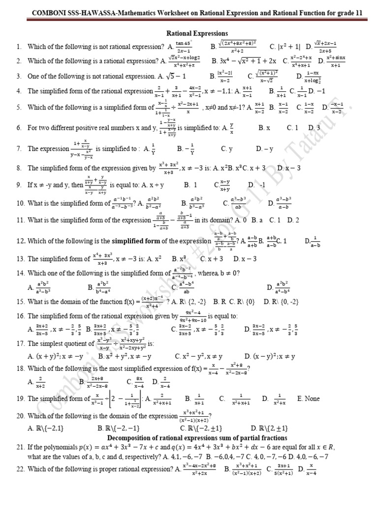 Maths GR 11 Worksheet On Rational Functions | PDF | Asymptote ...