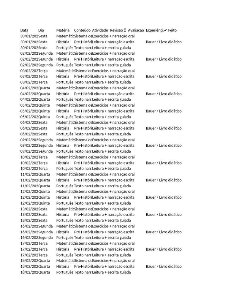 Fevereiro 2026 Homeschool 6 Ano | PDF | Livros