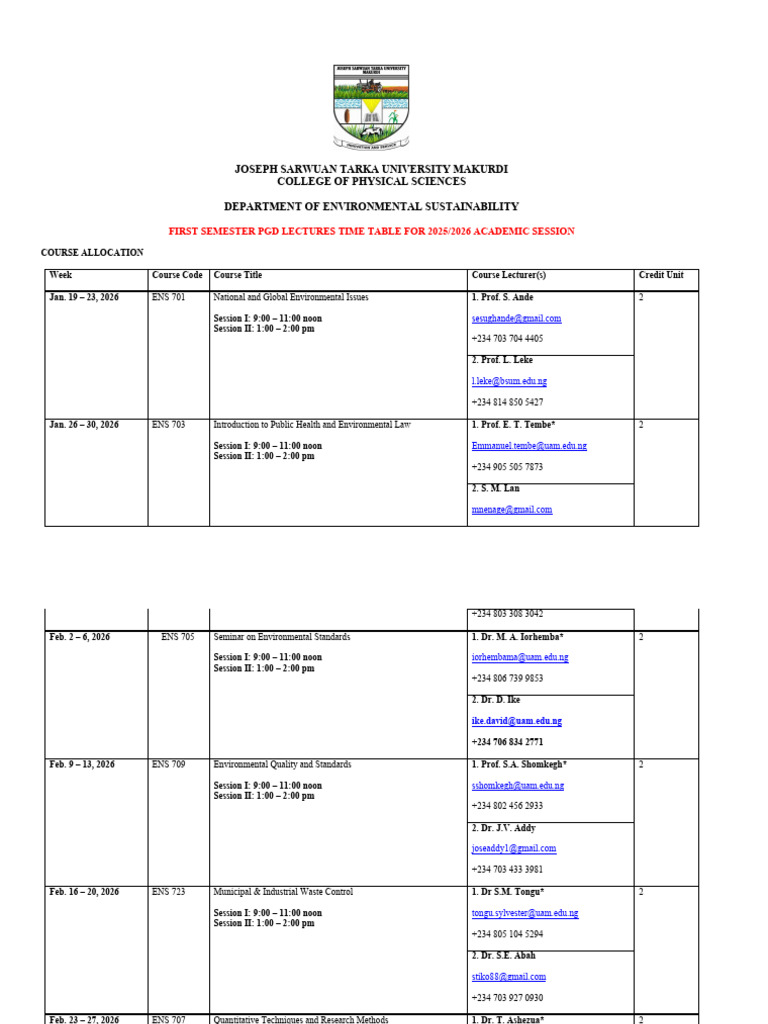 Pgd_1st Sem 2025-2026 Ens Lect Timetable - Block Module | PDF