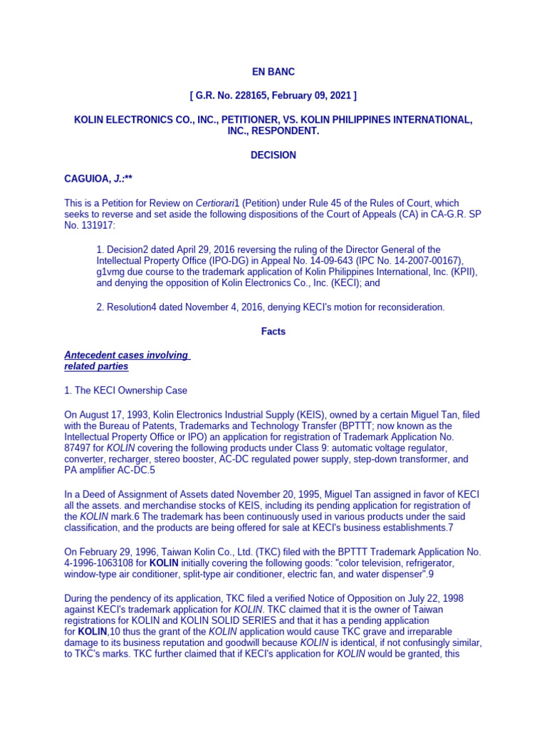 7. Kolin Electronics v. Kolin Philippines | PDF | Judgment (Law ...