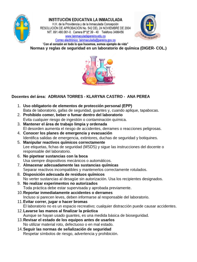 Normas y Reglas de Seguridad en Un Laboratorio de Química | PDF