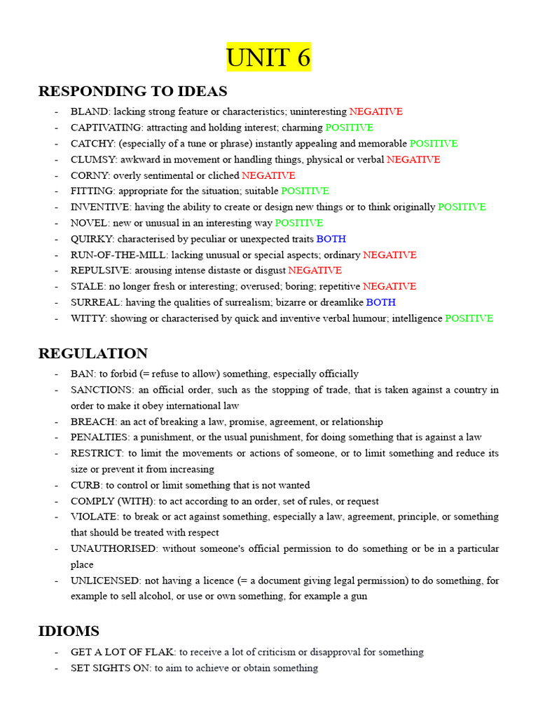 VOCABULARY UNIT 6 - 8 | PDF