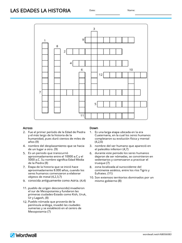 Las Edades La Historia Crossword (3) | PDF