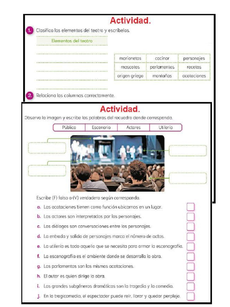 La Obra de Teatro Ejercicios 1 y 2 | PDF