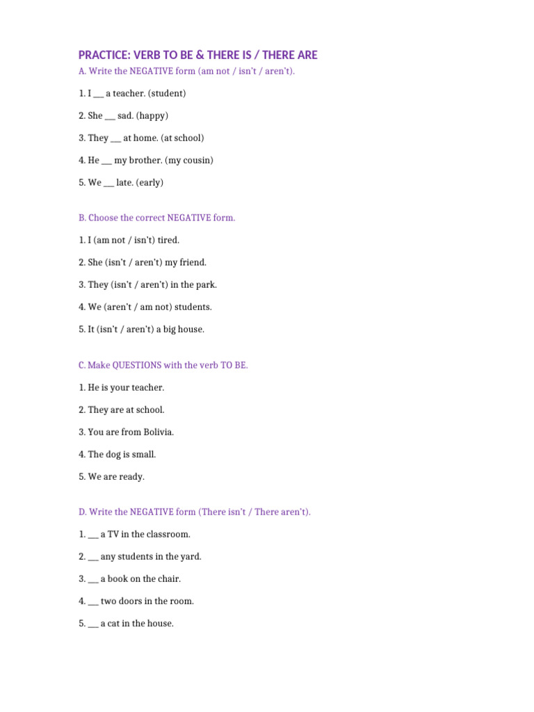 Practice Verb To Be There Is Are A1 | PDF