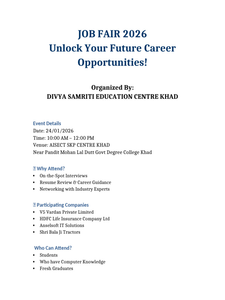 Job Fair 2026 Pamphlet | PDF